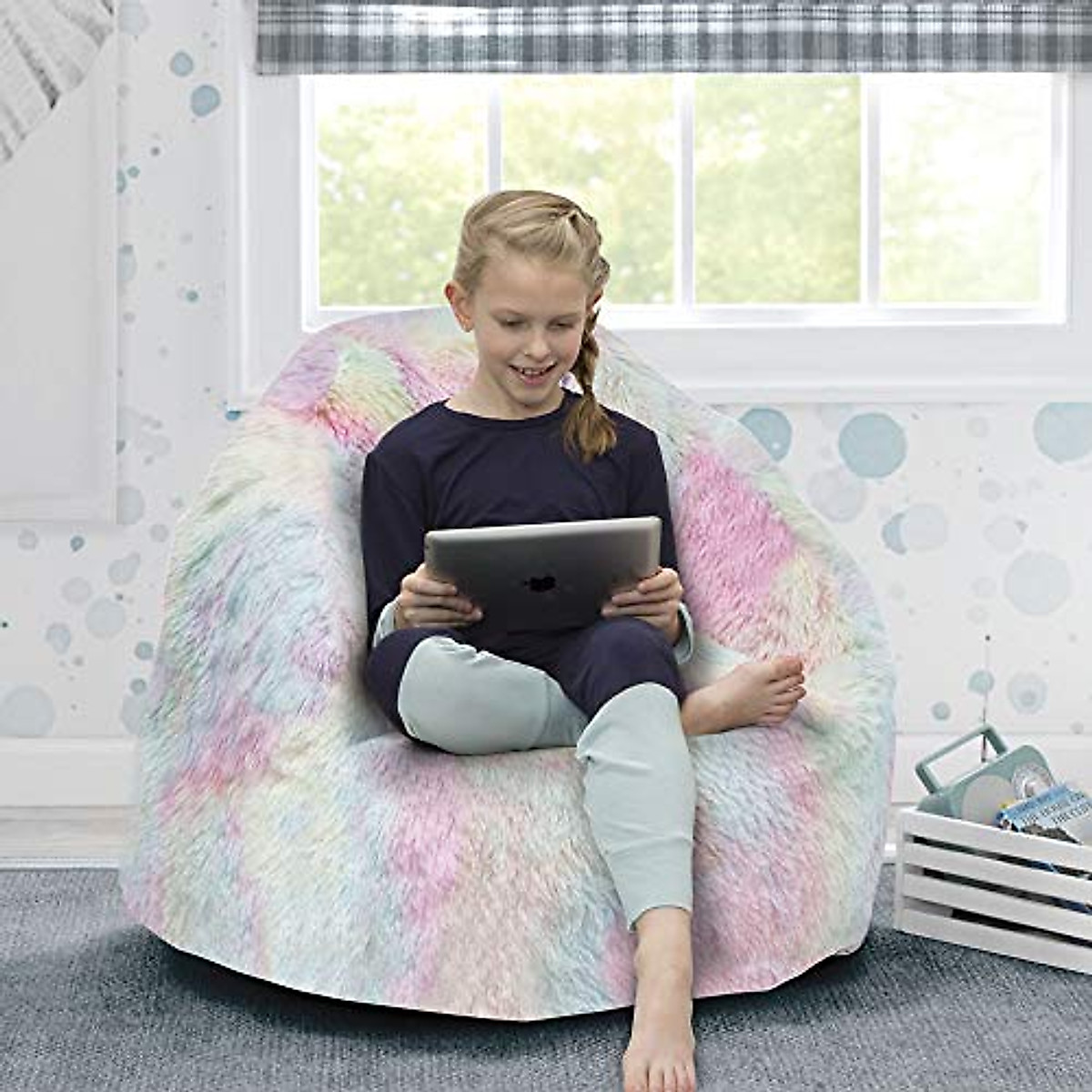 Delta Children Cozee Fluffy Chair, Kid Size (for Kids Up to 10 Years Old), Tie Dye