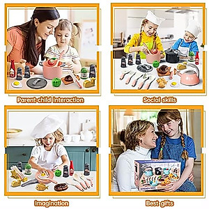 Zero Zoo 33Pcs Kids Kitchen Toy Accessories, Toddler Pretend Cooking Playset with Play Pots, Pans, Utensils, Cookware, Learning Gift for Girls Boys (Pink)