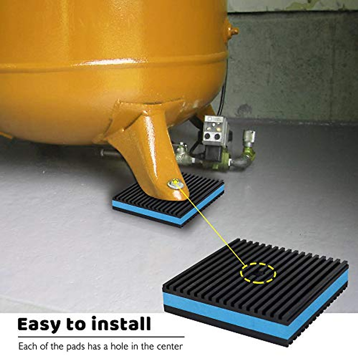 BJADE'S 4 Pack Anti-Vibration Isolation Rubber Pads with 3/8'' Pre-drill hole,4 x 4 x 7/8 inch Mechanical Vibration Damping Pads for HVAC,Air Compressor,Air Conditioner,Washer and Dryer