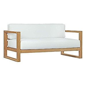 Modway Upland Teak Wood Outdoor Patio Sofa with Cushions in Natural White