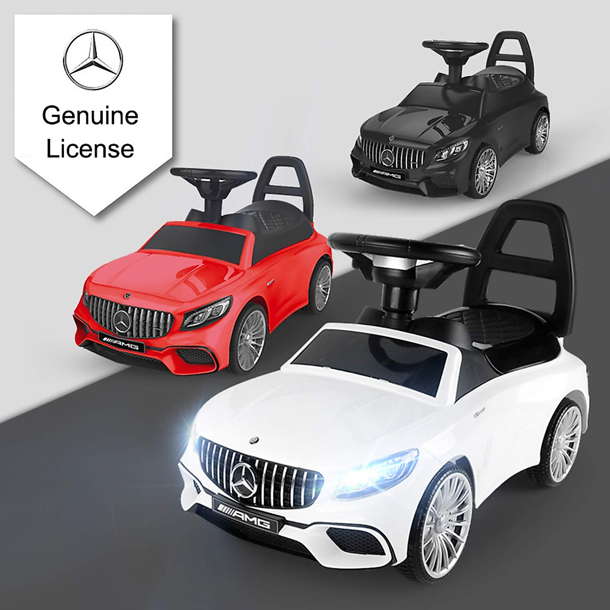 Ride-on Toy, Licensed Mercedes-Benz AMG Baby Racing Car, 3in1 Walker, Toddler Gliding Scooter, Pulling Cart with Sound & Light, Black