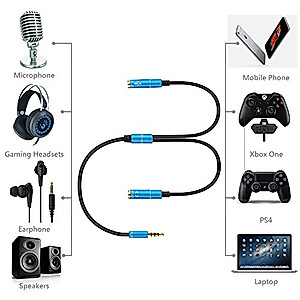 ENVEL Headset Adapter Y Splitter 3.5mm Jack Cable with Separate Mic and Audio Headphone Connector Mutual Convertors for Gaming Headset, PS4, Xbox One, Notebook, Mobile Phone and Tablet 30CM/12 Inch
