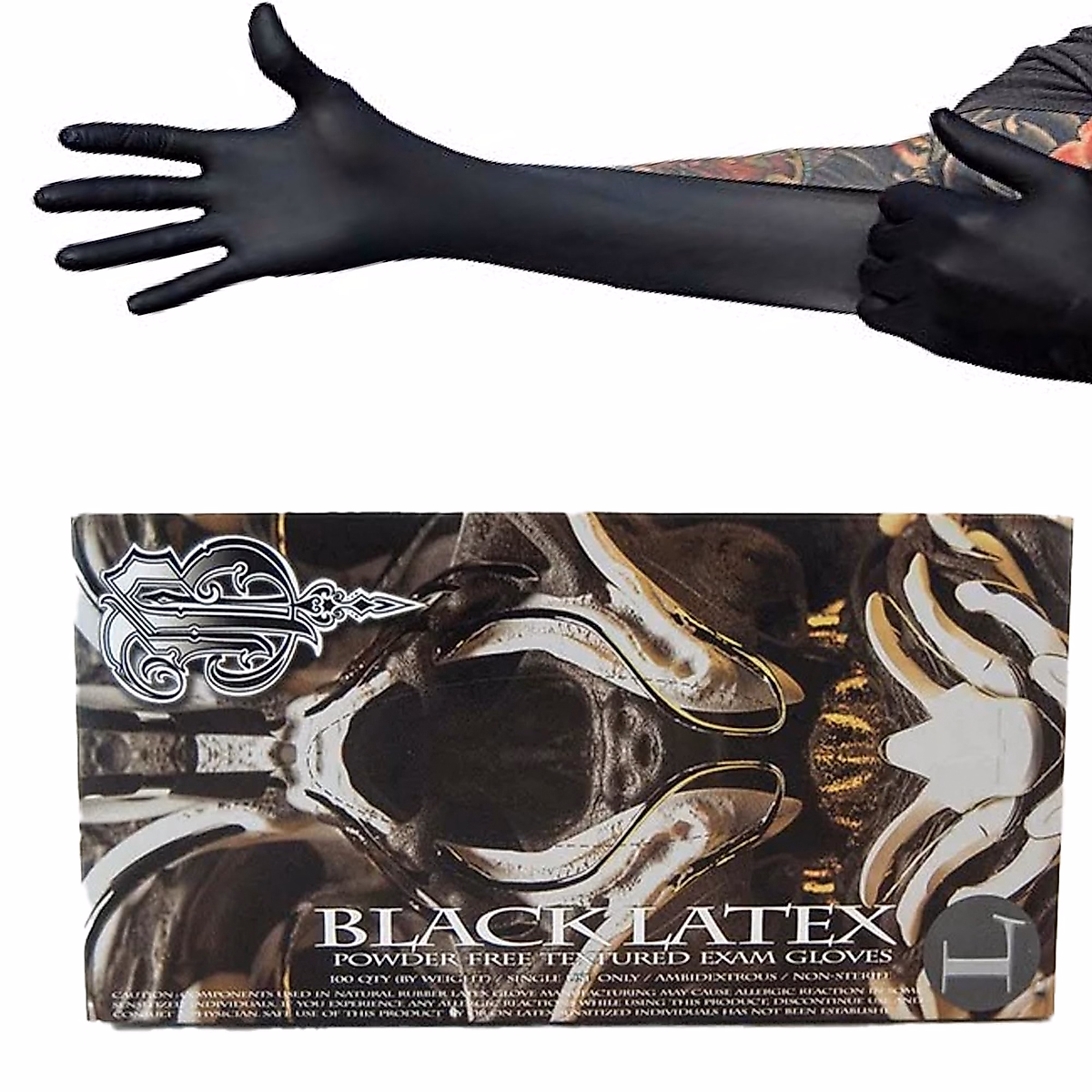 Blackwork Latex Exam Gloves -100ct Box- 6mil, Black, textured (1, Large)