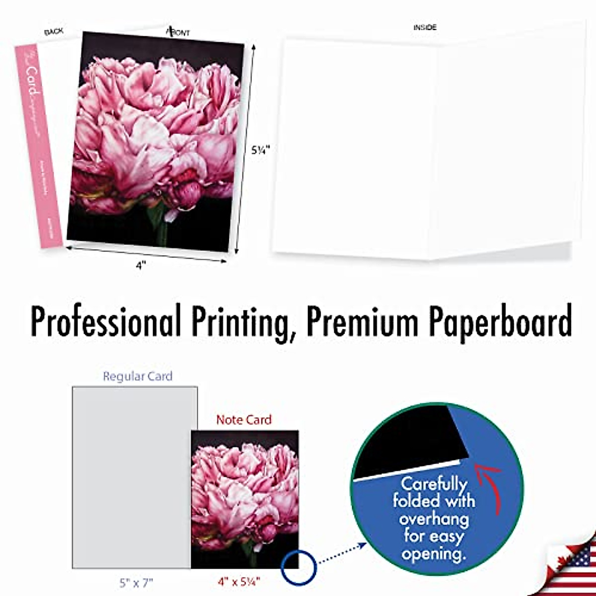 The Best Card Company - 10 Boxed Note Cards with Flowers - Blank Assorted Floral Notecards Bulk (4 x 5.12 Inch) - Precious Peonies AM6279OCB-B1x10