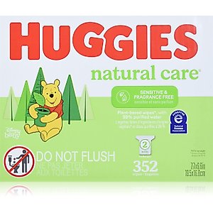 HUGGIES Natural Care Unscented Baby Wipes, Sensitive, 2 Refill Packs (352 Total Wipes)