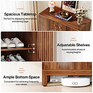 Tribesigns 5-Tier Shoe Cabinet with Round Louvered Doors, 20 Pairs Farmhouse Shoe Storage Cabinet with Adjustable Shelves, Freestanding Shoe Rack Organizer for Entryway, Hallway, Living Room, Brown