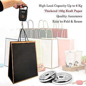 KEYYOOMY 25 Pieces Gift Paper Bags (8.2 x 10.6 x 4.3 in), White Gold Kraft Favor Bags with Handles for Birthday, Gift, Wedding and Party Celebrations