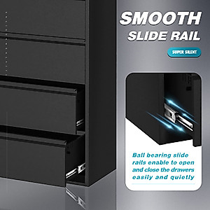 Aobabo Metal Lateral File Cabinet with Lock,Large Deep Drawer with Adjustable File Bars for Office,Home,35.43 Inches Wide for Letter/Legal A4 Size Drawer,Assembly Required (Black,4 Drawer)………