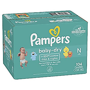 Pampers Baby Dry Diapers Size 0/Newborn 104 Count (Pack of 2)