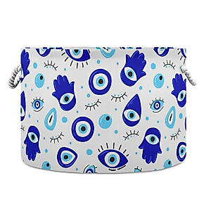Krafig Cartoon Evil Eyes Round Collapsible Storage Basket, Large Toy Storage, Laundry Baskets, Open Home Storage Bins for Toy Organizer, Home Decor, Toys, Clothes