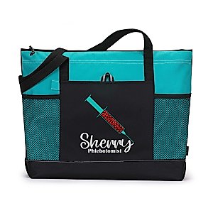 Personalized Phlebotomist Gift, Phlebotomy Syringe Love, Custom Tote Bag with Mesh Pockets