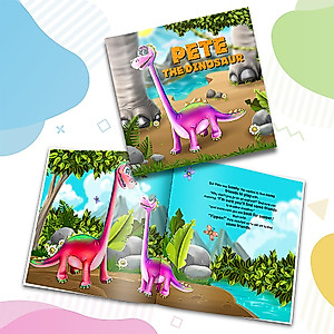 Personalized Story Book by Dinkleboo - The Dinosaur - for Kids Aged 0 to 8 Years Old -A Story About Your Child Going on an Adventure to find a New Dinosaur Friend. Soft Cover. 8"x8"