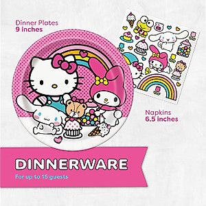 Hello Kitty Birthday Decorations | Serves 16 | Hello Kitty Plates and Napkins, Tablecloth, Sticker | Party Supplies | Officially Licensed
