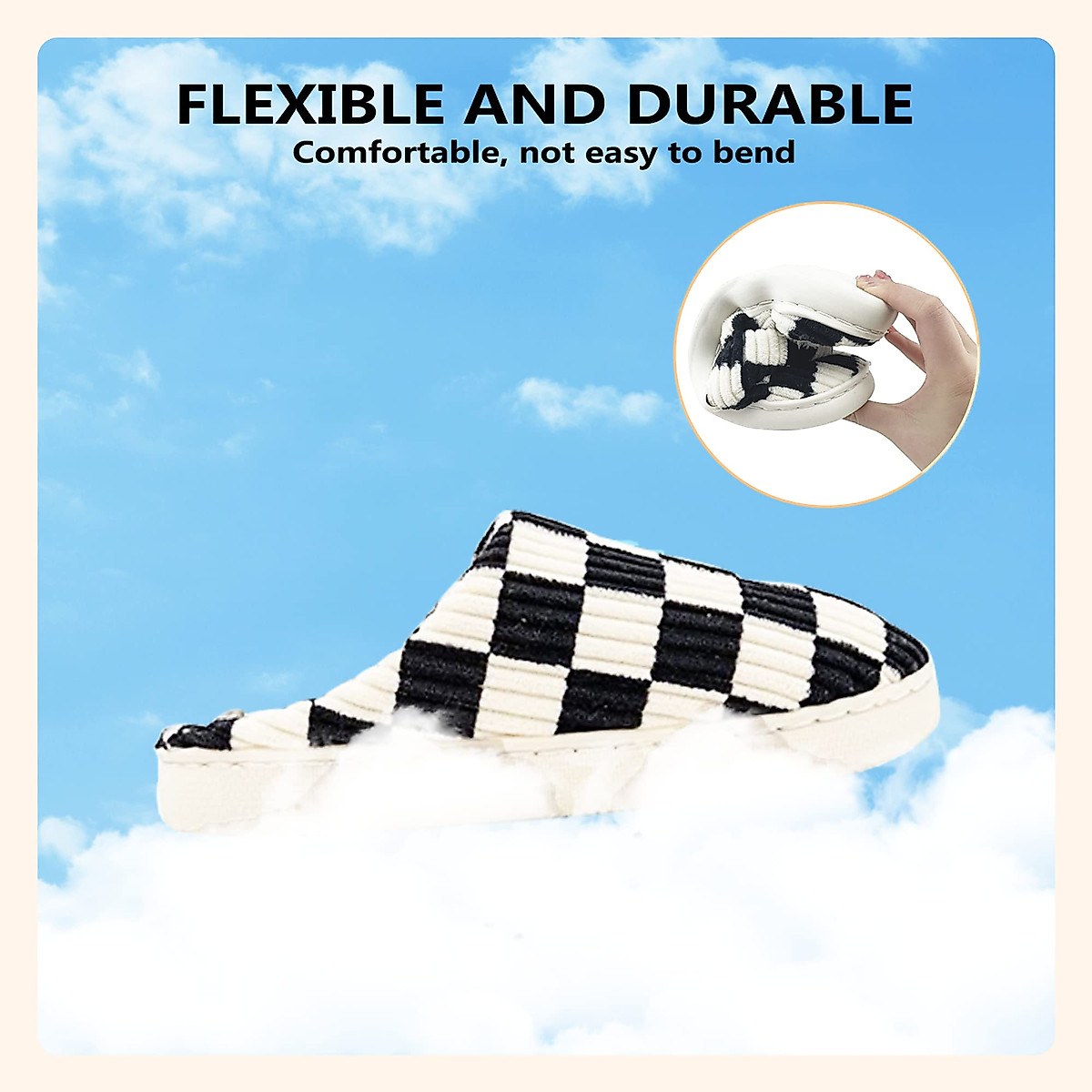 DLYiRen Checkered Slippers House Slippers for Women Men, Plush House Shoes Memory Foam Womens Outdoor Indoor Warm Plush Bedroom Shoes with Faux Fur Lining(42-43)