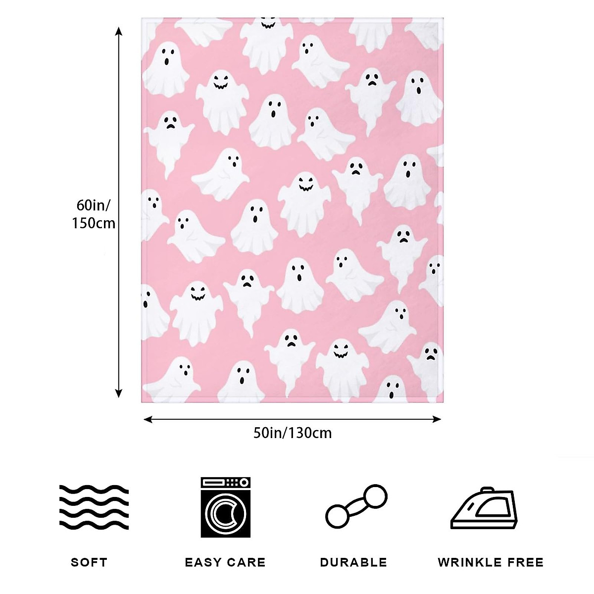 Pink Ghost Blanket for Girls Women Kids Flannel Plush Cute Throw Blanket Soft Cozy Throw Blankets for Couch Bed Sofa Pink Halloween Kawaii Living Room Decor Blankets Gifts for All Season 50x60 Inch