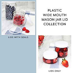 Cornucopia Wide Mouth Plastic Mason Jar Lids (24-Pack Bundle); 2 Dozen Unlined White Ribbed Lids, 86-450 Size