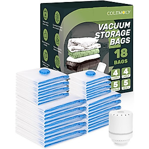 Colemoly Vacuum Storage Bags 18 Pack Space Saver Bag Vacuum Seal Bags for Clothing Travel Moving Blankets Pillows Storage and Organization (5 Jumbo/ 5 Large/ 4 Medium/ 4 Small)