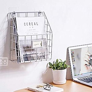 Simple wrought iron wall hanging bookshelf home creative wall racks magazine rack newspaper rack magazine rack (Color : White, Size : 25x10x30cm)