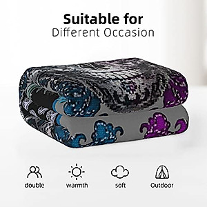 Throw Blanket for Women Men Purple Sugar Skull Warm Soft Sherpa Fleece Bed Throw Tapestry Blanket Gift for Christma 80"x60" Travel Blanket Cover Bedroom Decor Blankets Quilt