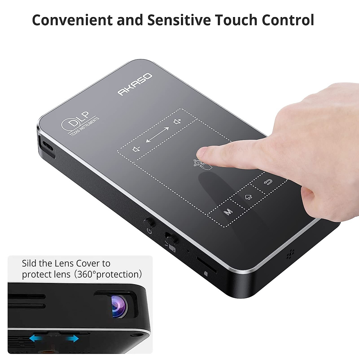 AKASO WT50 Mini Pocket Pico Projector, 1080P HD Video DLP Portable Projector with Android System, WIFi, Wireless Screen Sharing, Trackpad Design, Pocket Sized Home Theater Projector for iPhone Android