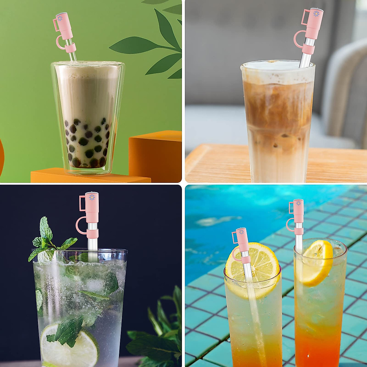 6Pcs Tumbler Shape Straw Tips Cover Cap Food-Grade Silicone Tips Reusable Drinking Straw Plugs Dust-Proof Lids Soft Cute Straw Protectors for 8-10 mm Stanley Cups Straws