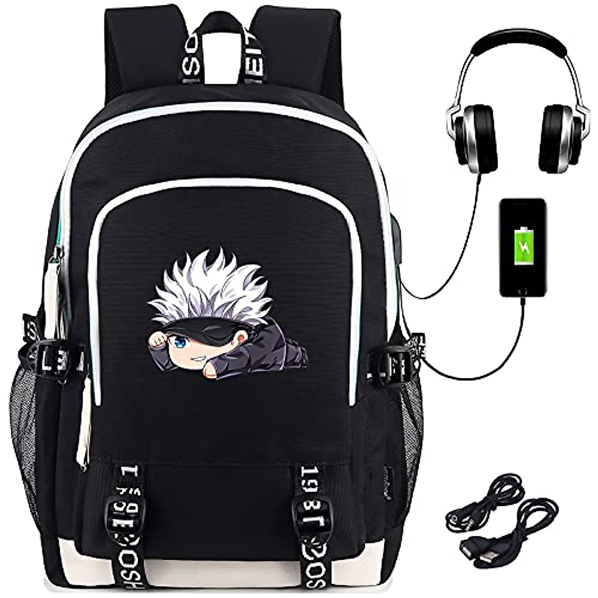 Roffatide Anime Jujutsu Kaisen Gojo Satoru Laptop Backpack with USB Charging Port & Headphone Port