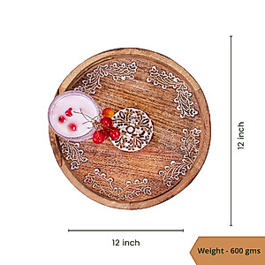 ARIJA Rustic Round Wooden Trays,Serving Tray with Handles - Food Serving Trays Ottoman Tray for Living Room- Rustic Home décor, Boho Décor Serving Tray Size 12 inch