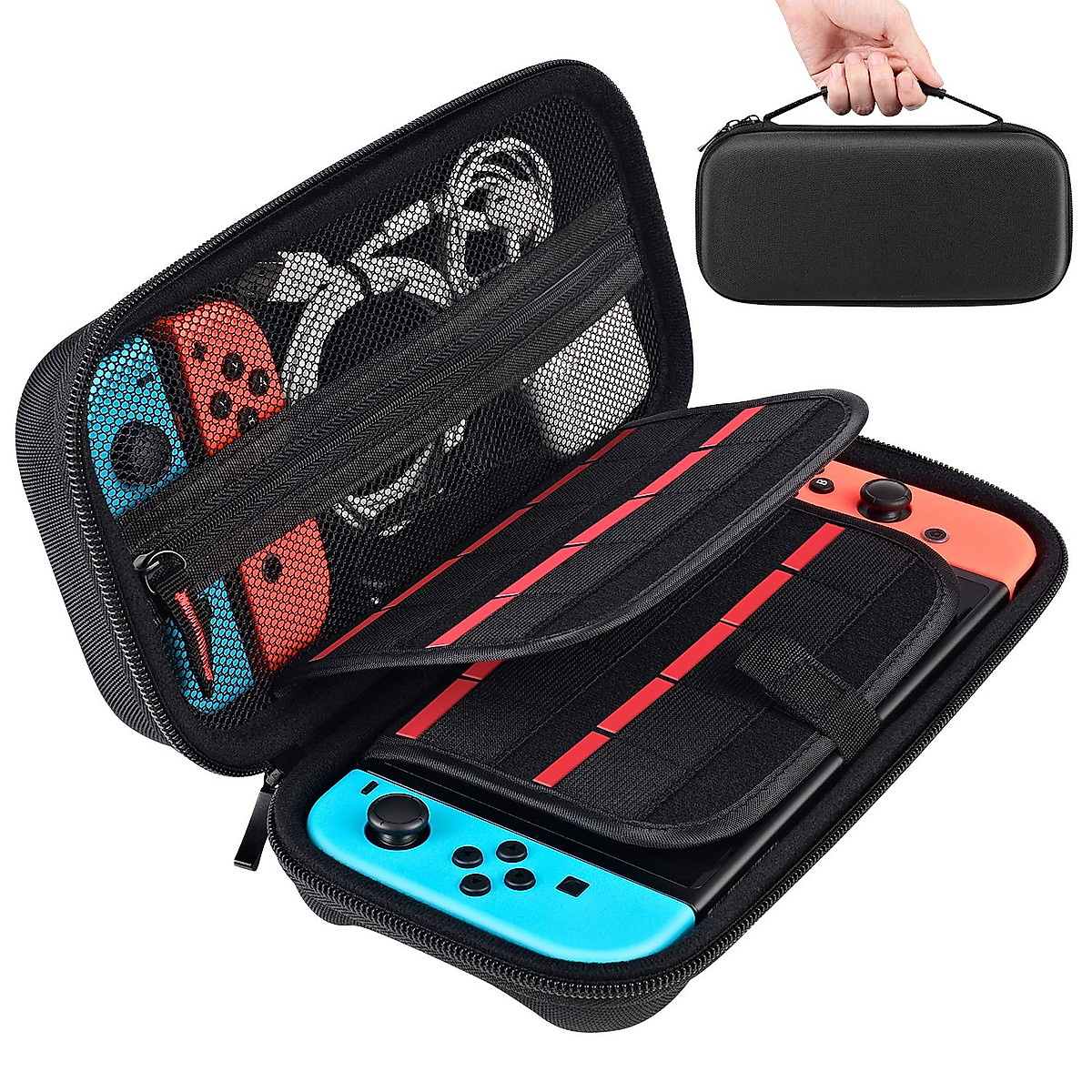 TYUOBOX Switch Carrying Case - Protective Hard Shell Travel Switch Case for Nintendo Switch/Switch OLED Console & Accessories, Carry 20 Games Cartridges Pouch, Black