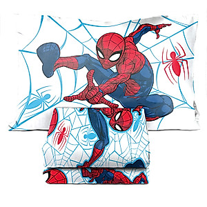 Jay Franco Marvel Spiderman Webtastic 4 Piece Toddler Size Bed Set – Super Soft Microfiber Bed Set Includes Toddler Size Reversible Comforter & Sheet Set Bedding (Official Marvel Product)