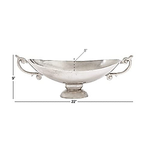 Deco 79 Aluminum Decorative Bowl with Handles, 22" x 8" x 9", Silver