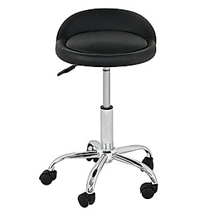 BBBuy Adjustable Relief Hydraulic Massage Stool Facial Spa Tattoo Beauty Rolling Bar Stools Swivel Hydraulic Chair with Back Rest (Black/White)