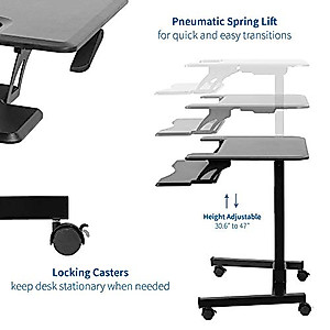 VIVO Black Pneumatic Mobile 36 inch Height Adjustable Two Platform Standing Desk with Wheels, Dual Tiered Rolling Small Space Workstation, DESK-V111GT