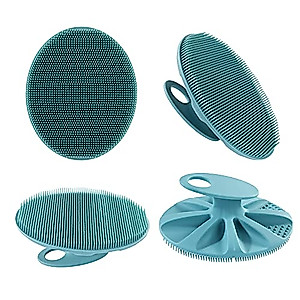 Soft Silicone Body Cleansing Brush Shower Scrubber, Gentle Exfoliating and Massage for All Kinds of Skin (Dark Green)