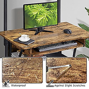 Yaheetech 3 Tiers Rolling Computer Desk with Keyboard Tray and Printer Shelf for Home Office, Mobile Computer Desk for Small Space, Retro Computer Table Compact PC Laptop Workstation, Rustic Brown