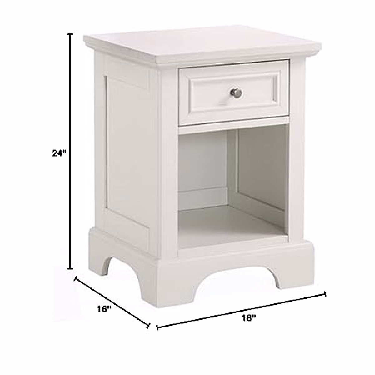 Home Styles Naples White Nightstand with Drawer, Mahogany Hardwood Solids and Engineered Woods, and Open Storage Space