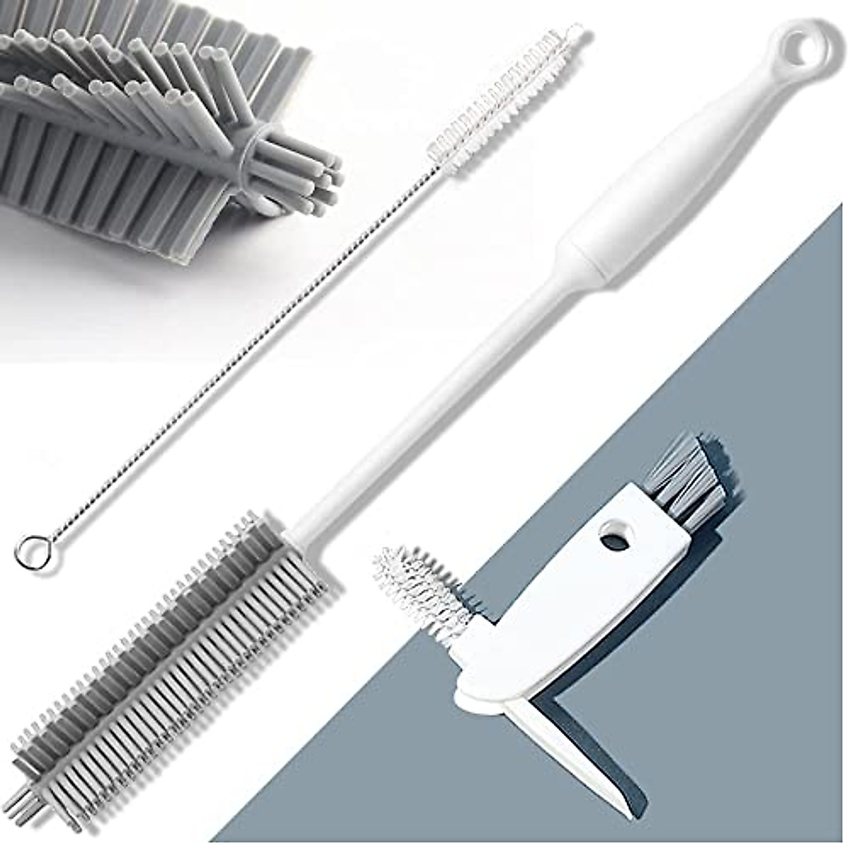 Bottle Cleaning Brush Set, Long Handle Silicone Cleaner Brushes + Thermos Lid Cup Brush + Drinking Straw Brush for Cleaning Baby Bottles, Narrow Neck Bottle, Sport Water Bottle,Tumbler,Glass Vase,3pcs