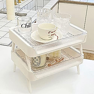 YISONHO 2-Tier Bathroom Countertop Organizer Makeup Shelf Dish Rack with Removable Drain Tray, Cosmetic, Toiletries Bathroom Tray, Kitchen Spice Rack Counter Shelf Organizers (White)