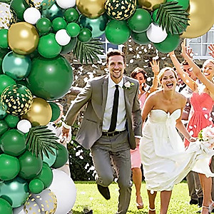 Jungle Safari Tropical Party Balloons Garland Arch Kit, Green Metallic Gold Confetti Balloons Palm Leaves for Boys Girls Animal Wild One Birthday Baby Shower Wedding Dinosaur Party Decorations