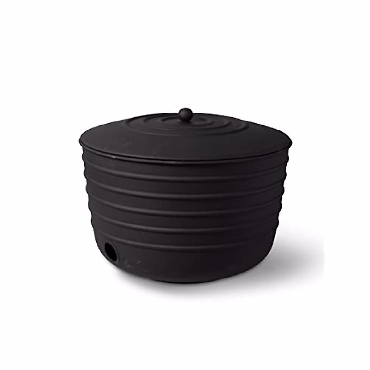 Gardener's Supply Company Garden Hose Pot with Lid | Matte Black Low Carbon Steel Watering Hose Storage with Hose Access Port | for Outdoor Garden, Backyard, & Patio | Holds 100ft Hose