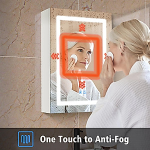 LALAHOO Medicine Cabinets for Bathroom,Medicine Cabinet Mirror,Lighted Medicine Cabinet with LED Lights,Adjustable Shelf, 3-Color, Dimmer,Defogger,20"x28"