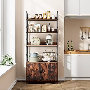 BOTLOG Industrial Bookshelf, Tall Bookshelf with Storage, Wood and Metal Shelf with Doors and Shelves Rustic Brown for Office and Living Room