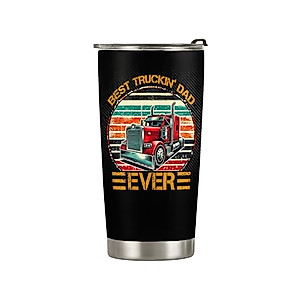 20oz Best Trucking Dad Tumbler, Truck, Trucker Gifts for Dad, Parent, Grandpa, Father Gifts, Coffee Thermos for Men, Stainless Steel Double Wall Vacuum Insulated Coffee Mug, Travel Cup with Lid