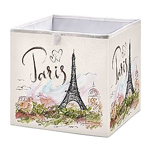 CaTaKu Paris Eiffel Tower Cubes Storage Bins 11 inch Collapsible Fabric Storage Baskets Shelves Organizer Foldable Decorative Bedroom Storage Boxes for Organizing Home
