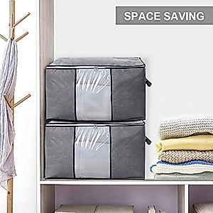Large Capacity Clothes Storage Bag, Foldable Blanket Storage Organizers with Clear Window, Sturdy Zippers, Durable Handles for Comforters, Bedding, Clothing(4Pack, Grey)