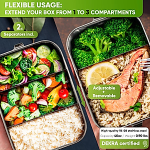 Blockhütte Stainless Steel Lunch Box for Adults I 40oz I with free Sealing I Metal Bento Box with 3 Compartments, Leak-Proof Lunch Container, Metal Food Storage for Travel, Work, Eco-Friendly