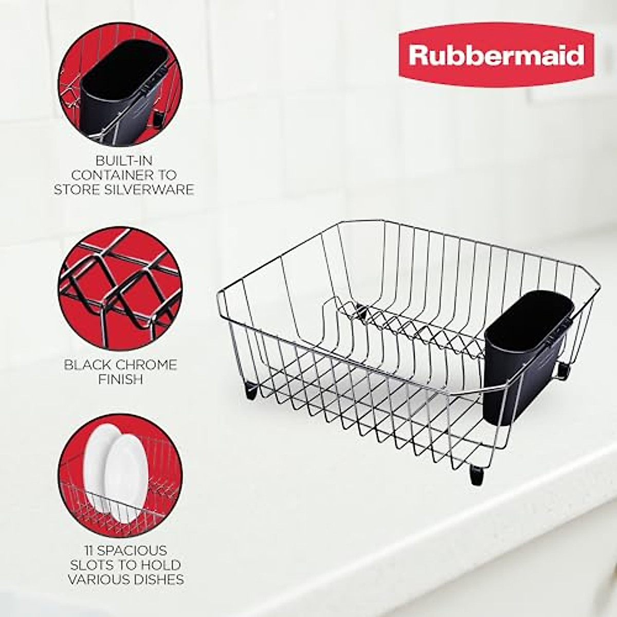 Rubbermaid 6008ARBLK Black Chrome Twin Sink Dish Drainer
