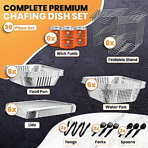 Disposable Chafing Dish Buffet Set, Foldable Rack for Storage Convenience, 6 Half Size Pans (9x13) Food Warmers for Parties & BBQ's, Catering Buffet Servers and Warmers Set for Indoor/Outdoor Events