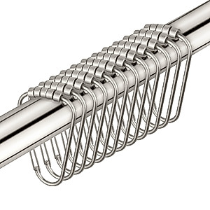 Splash Home Oblo Decorative Shower Curtain Hooks, Roller Rings & Rust-Resistant Metal, Rolling Curtain Hook, for Bathroom Rod and Curtain Hangers, Set of 12 - Satin Nickel