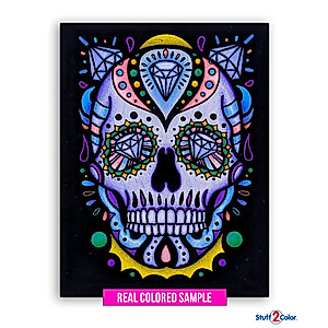 Stuff2Color Sugar Skulls Fuzzy Velvet Halloween Coloring Posters (Day of The Dead and Dia de Los Muertos) - 6 Pack - Great Halloween Arts and Craft Activity for Kids, Toddlers, Teens and Adults