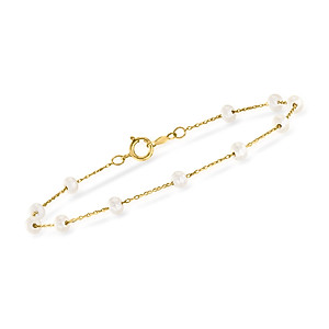 RS Pure by Ross-Simons 3-3.5mm Cultured Pearl Station Bracelet in 14kt Yellow Gold. 7 inches